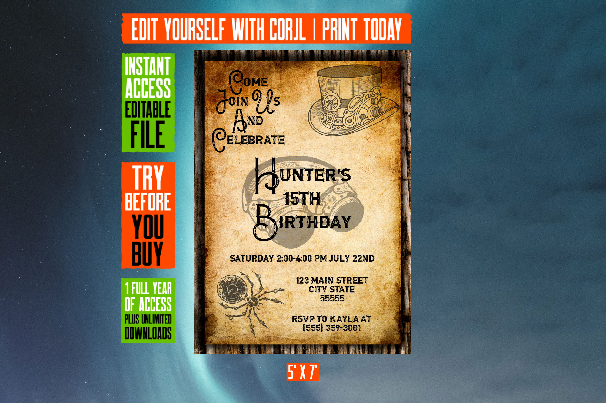 EDITABLE | Steampunk Themed Birthday and Event Invitation, DIY ...