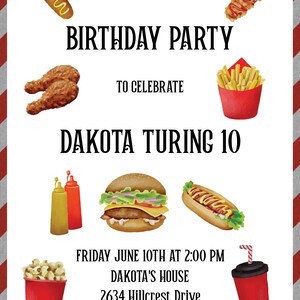 Burgers and Fries Themed Birthday Invitation | Editable Printable ...
