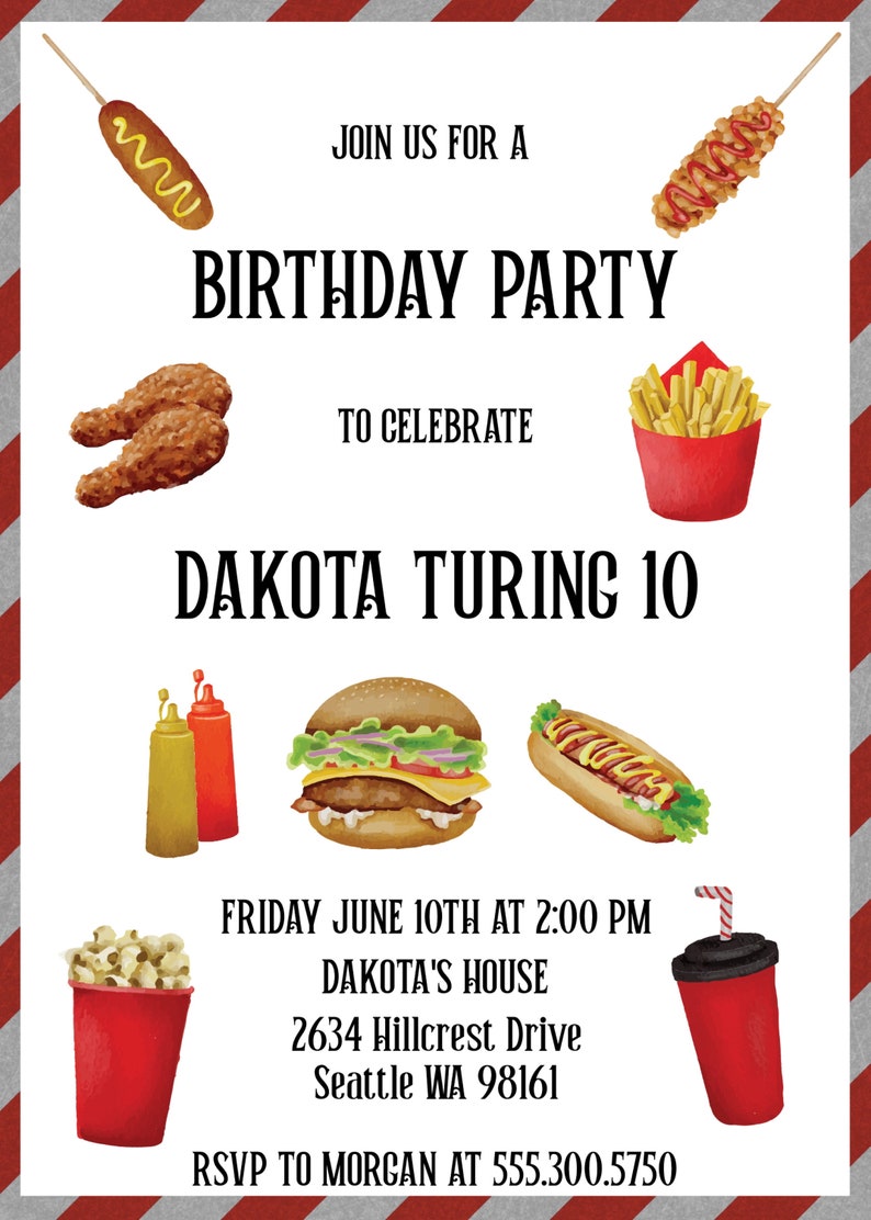 Burgers and Fries Themed Birthday Invitation | Editable Printable ...