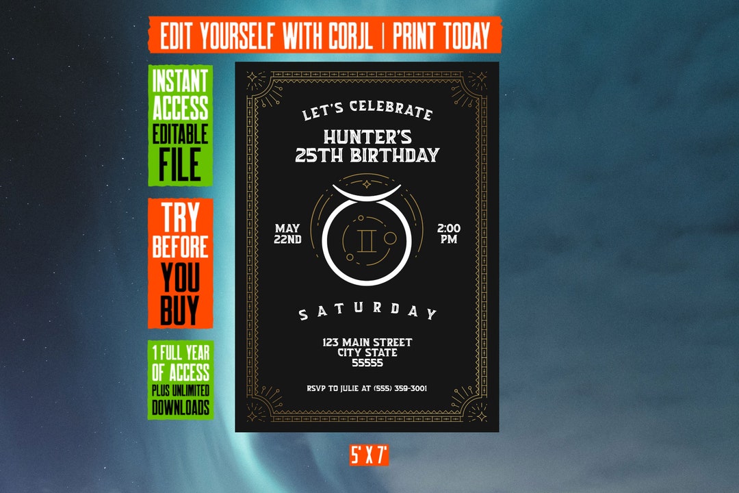 Editable Taurus Themed Birthday Party Invitations - Etsy