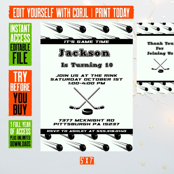Hockey Themed Birthday Invitations - Etsy