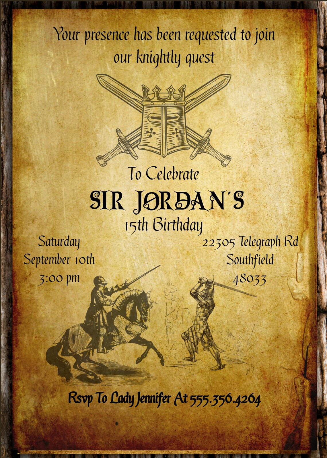 Medieval Birthday Party Invitation: Knightly Quest, Birthday Card ...