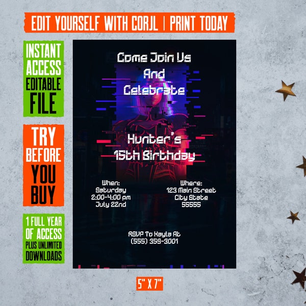 Cyberpunk Invitation - Etsy