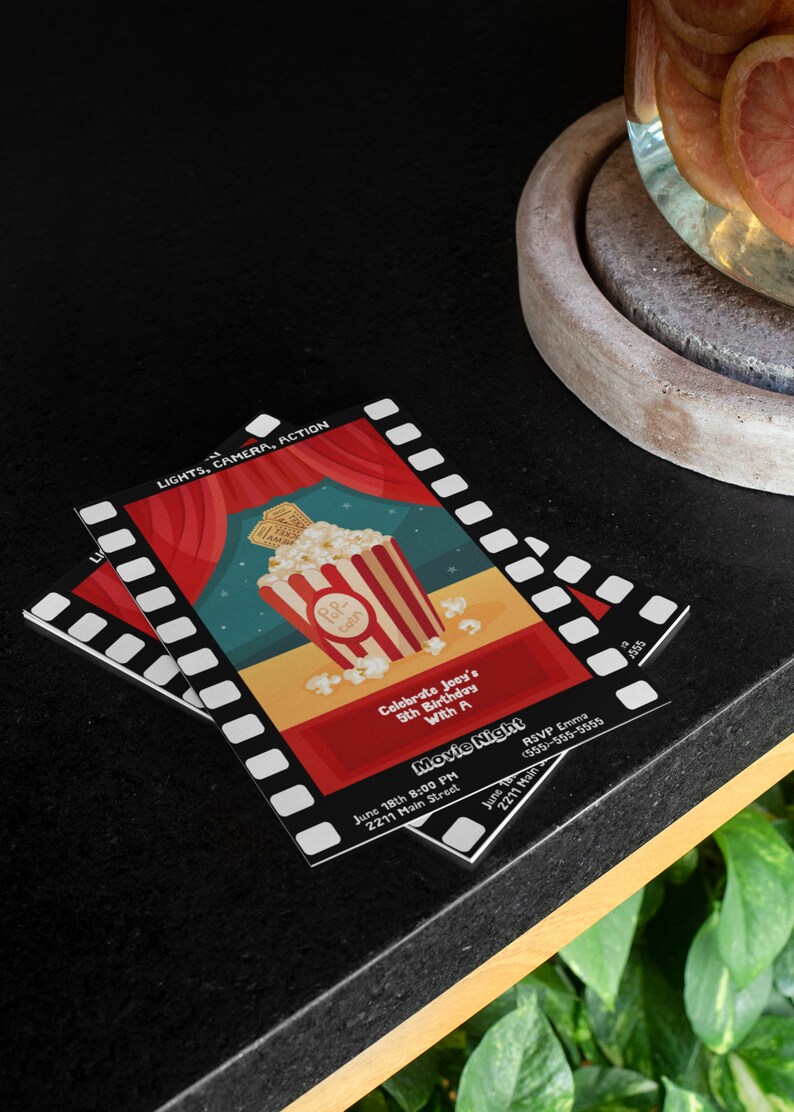 EDITABLE Movie Night Birthday Invitation, Movie Night Party Invitation ...