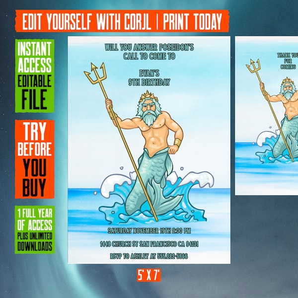 Poseidon Birthday Party Invitation - Etsy