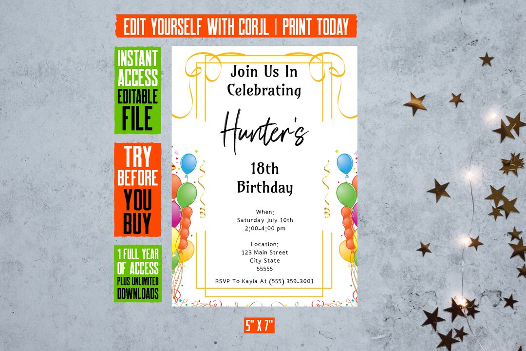 Editable Balloons and Confetti Birthday Celebration - Etsy