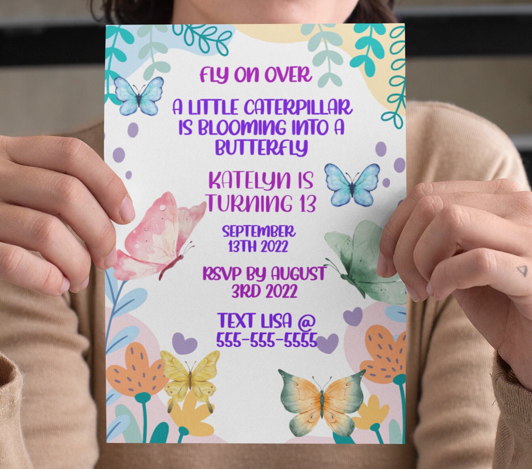 Invitación de cumpleaños temática de Fly On Over Butterfly / Invitación ...
