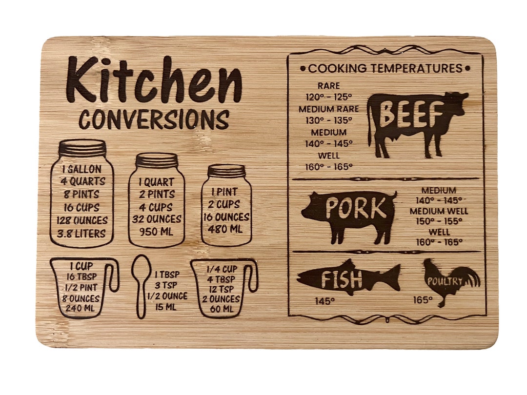 Bamboo Conversions Board, Mini, Laser Engraved, Kitchen Conversions ...