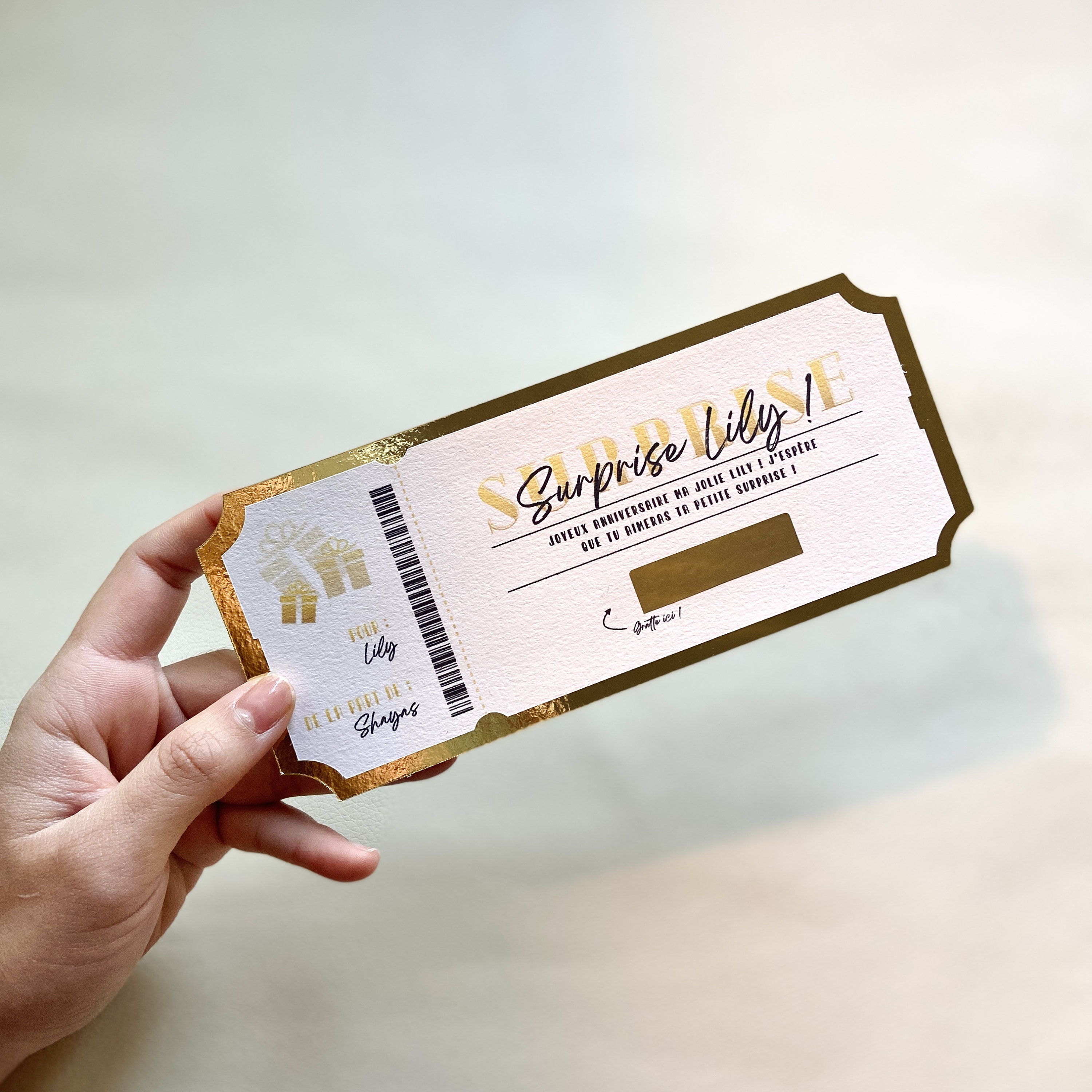 Ticket dor à gratter PERSONNALISÉ, cadeau à personnaliser, carte doré ...