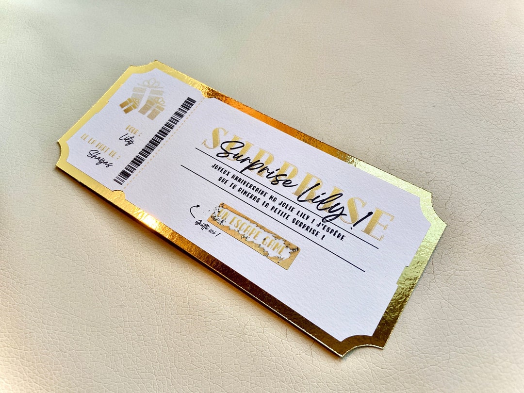 Ticket dor à gratter PERSONNALISÉ, cadeau à personnaliser, carte doré ...