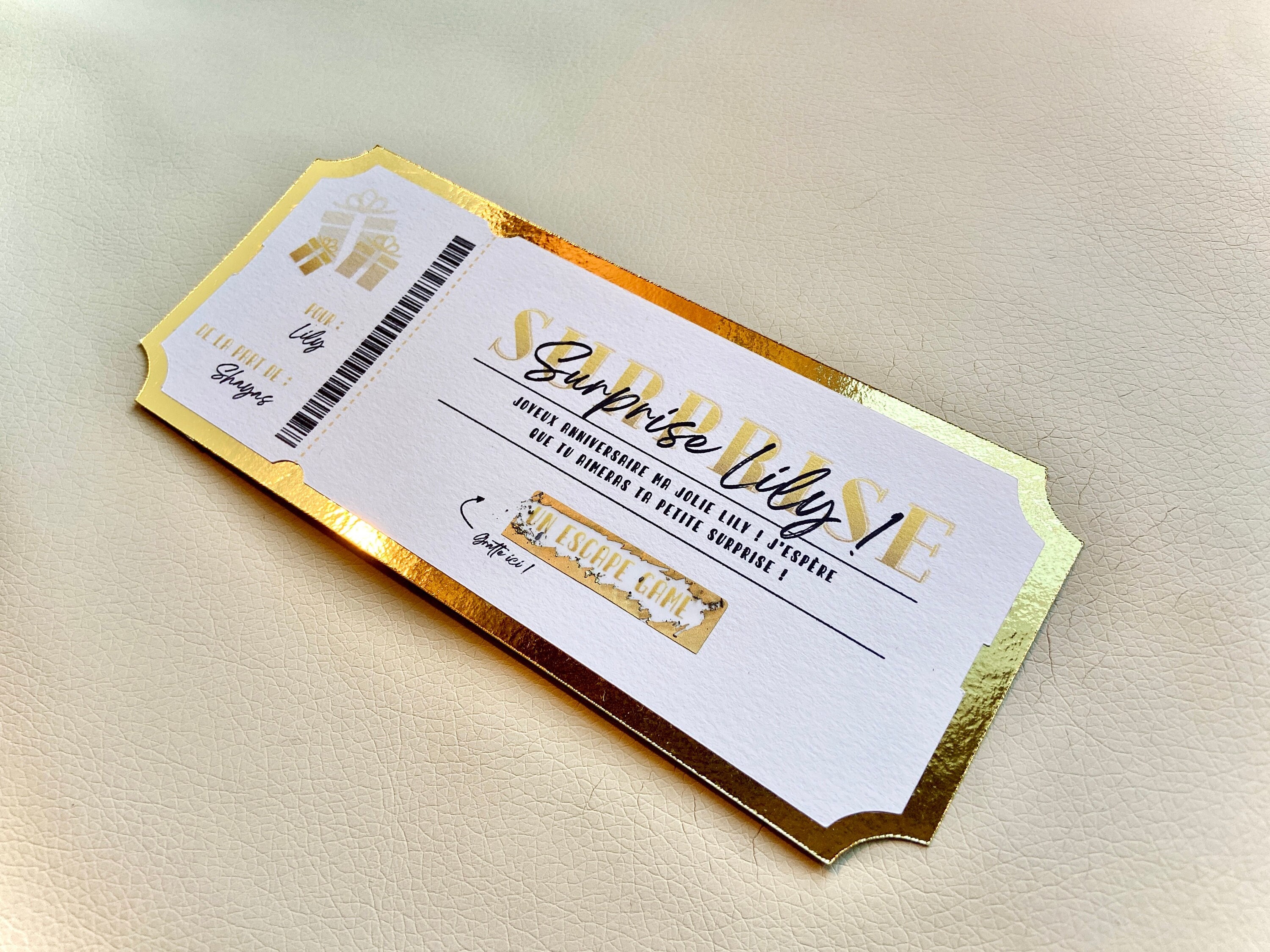 Ticket dor à gratter PERSONNALISÉ, cadeau à personnaliser, carte doré ...