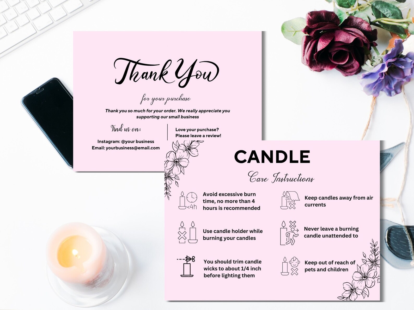 Canva Editable Candle Care Card | Printable Candle Care Card | Candle ...