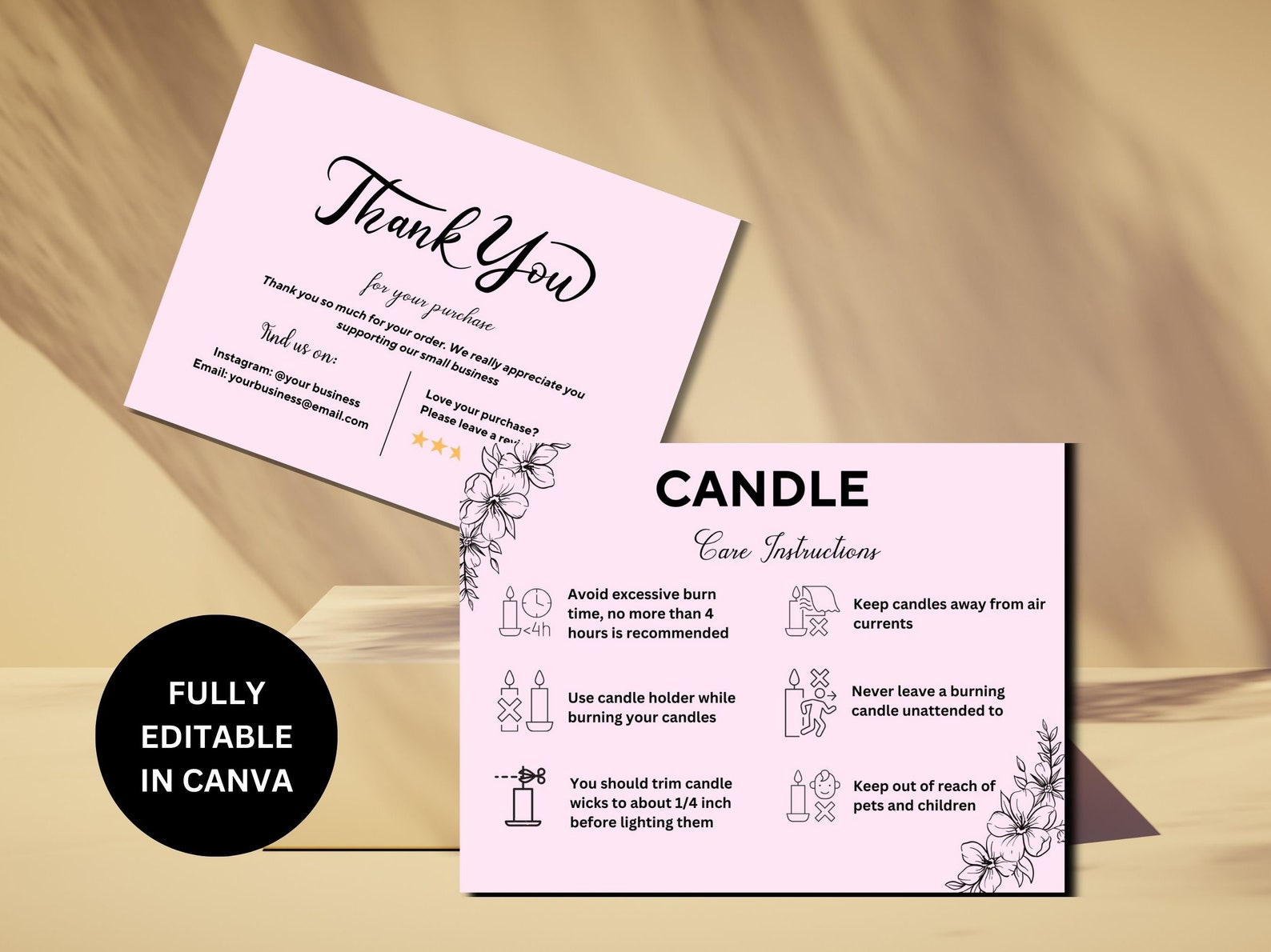 Canva Editable Candle Care Card | Printable Candle Care Card | Candle ...
