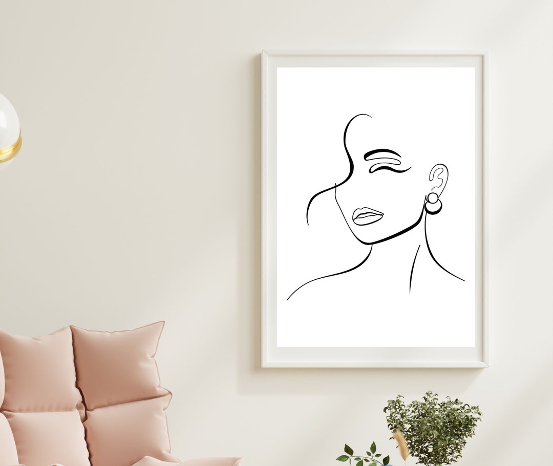 Minimalist Female Line Drawing | Modern Woman Print | Woman Face Line ...