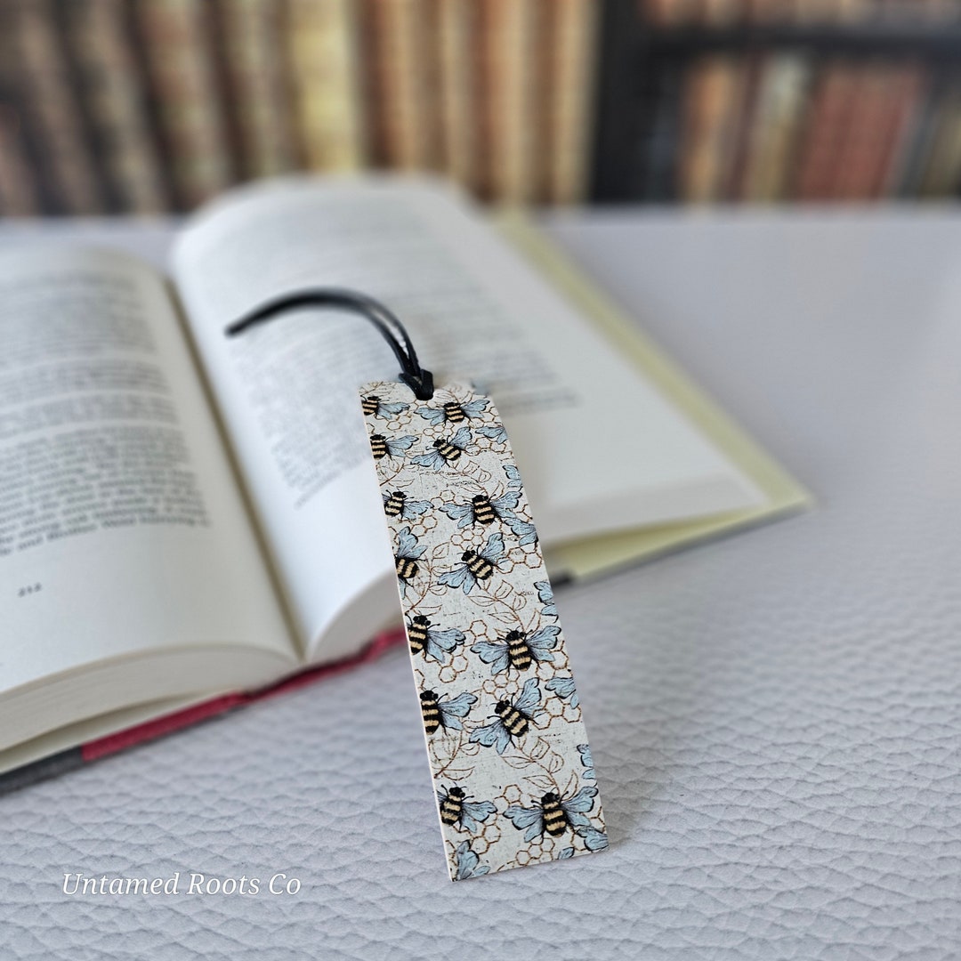 Bee Honeycomb Leather Bookmark, Hand Cut Printed Cork on Genuine ...