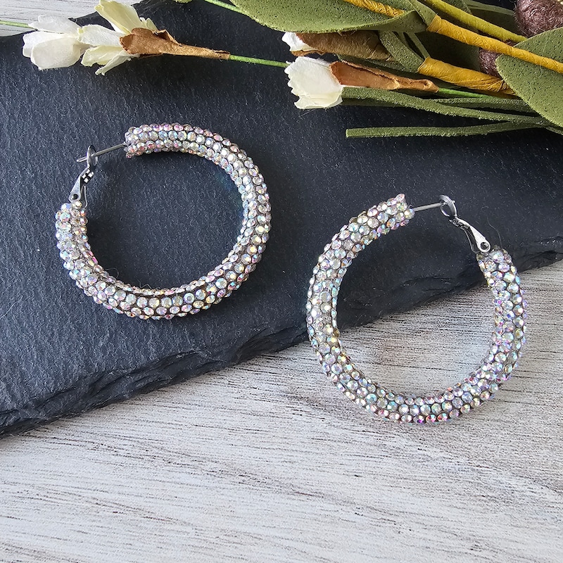 Rhinestone Hoops - Etsy