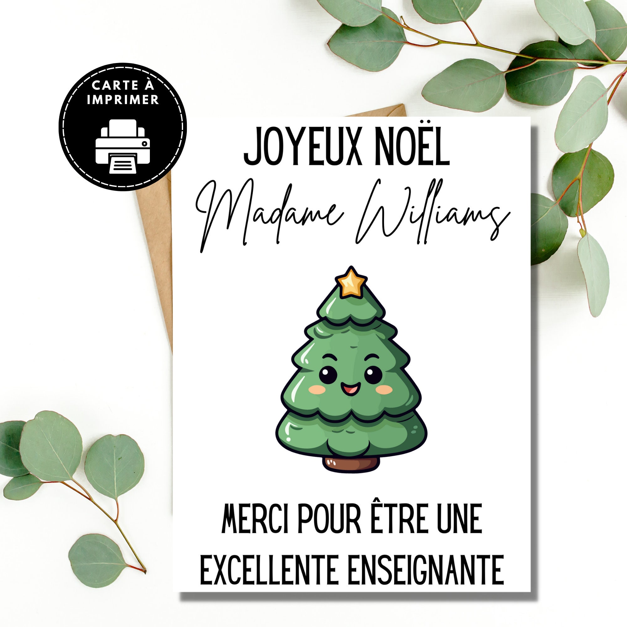 Carte de Noël pour enseignante, Carte de Noël personnalisable pour ...