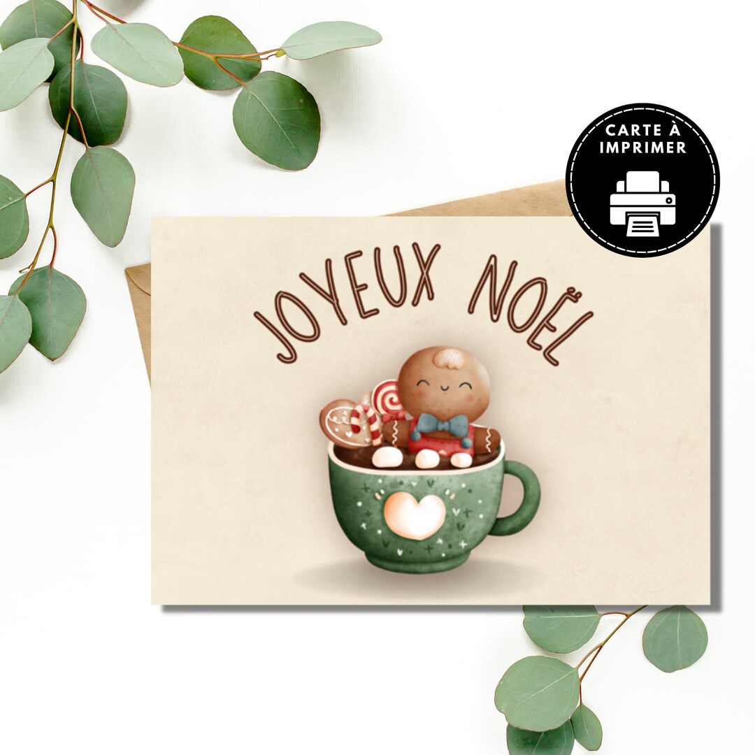 Christmas Card in French, Christmas Card With Cup and Gingerbread ...
