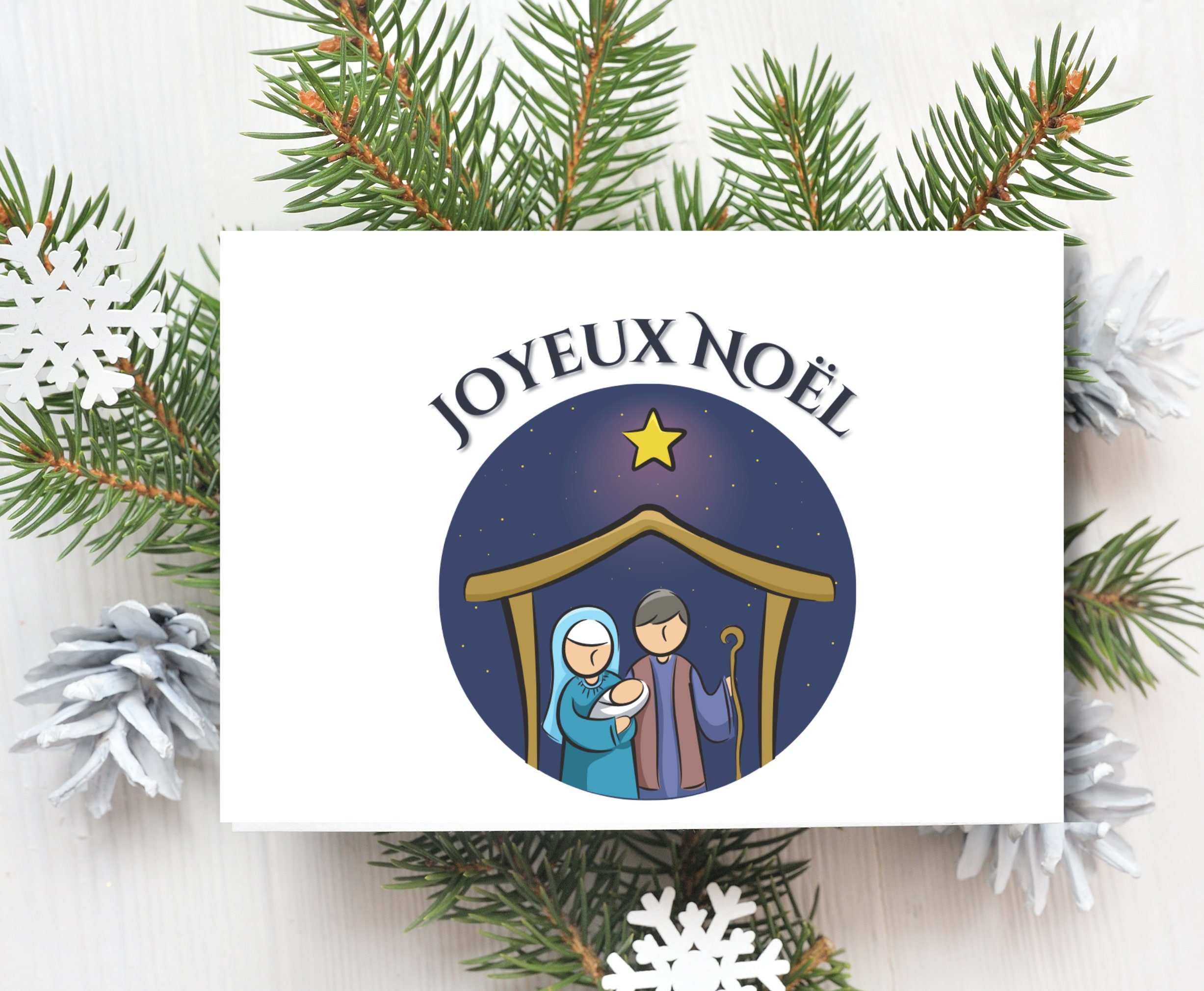 Carte de Noël avec scène de la Nativité, Carte de Noël en Français ...