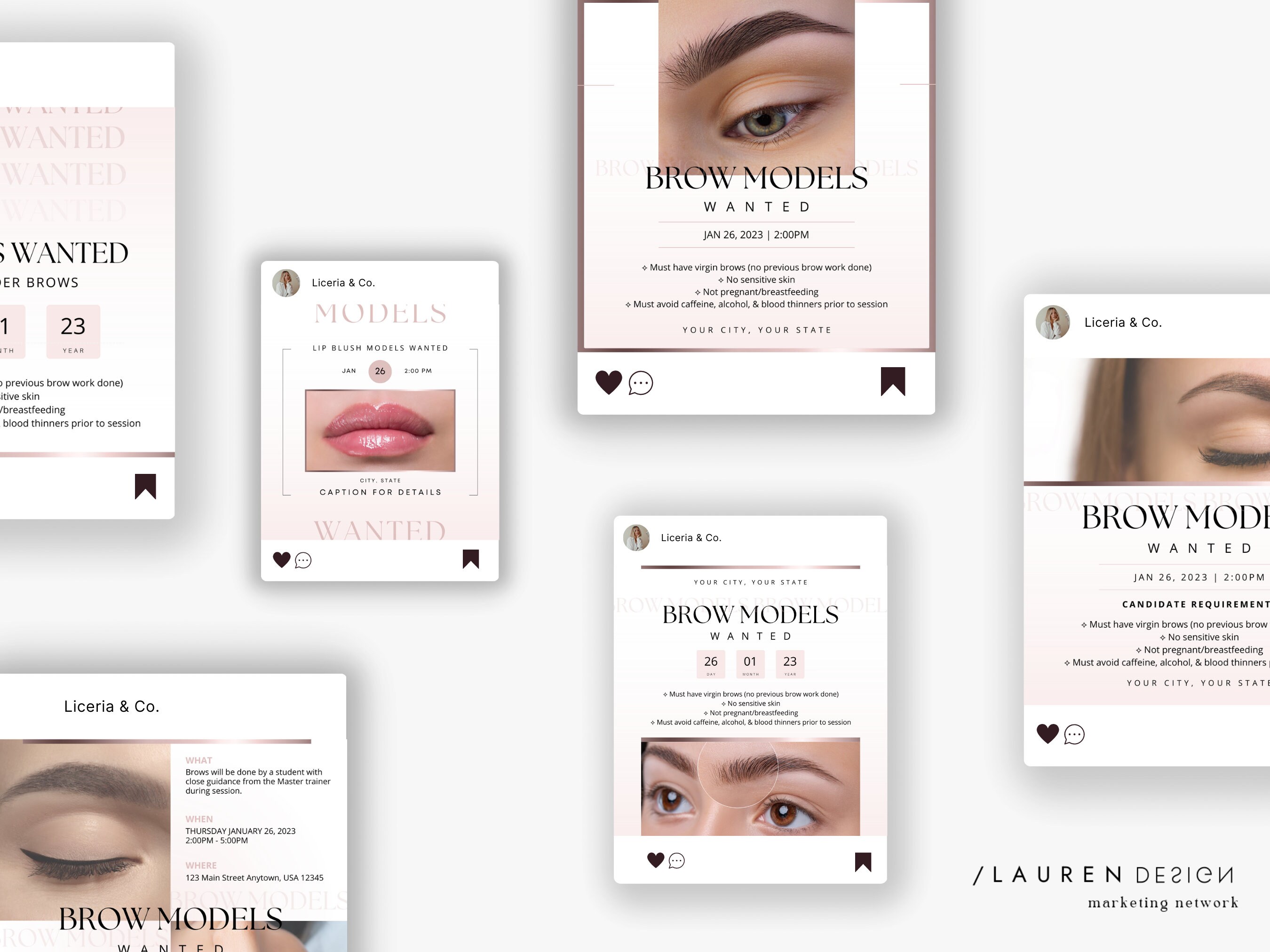 PMU Brow Models Wanted Template | Rose Gold Instagram Posts | Permanent ...