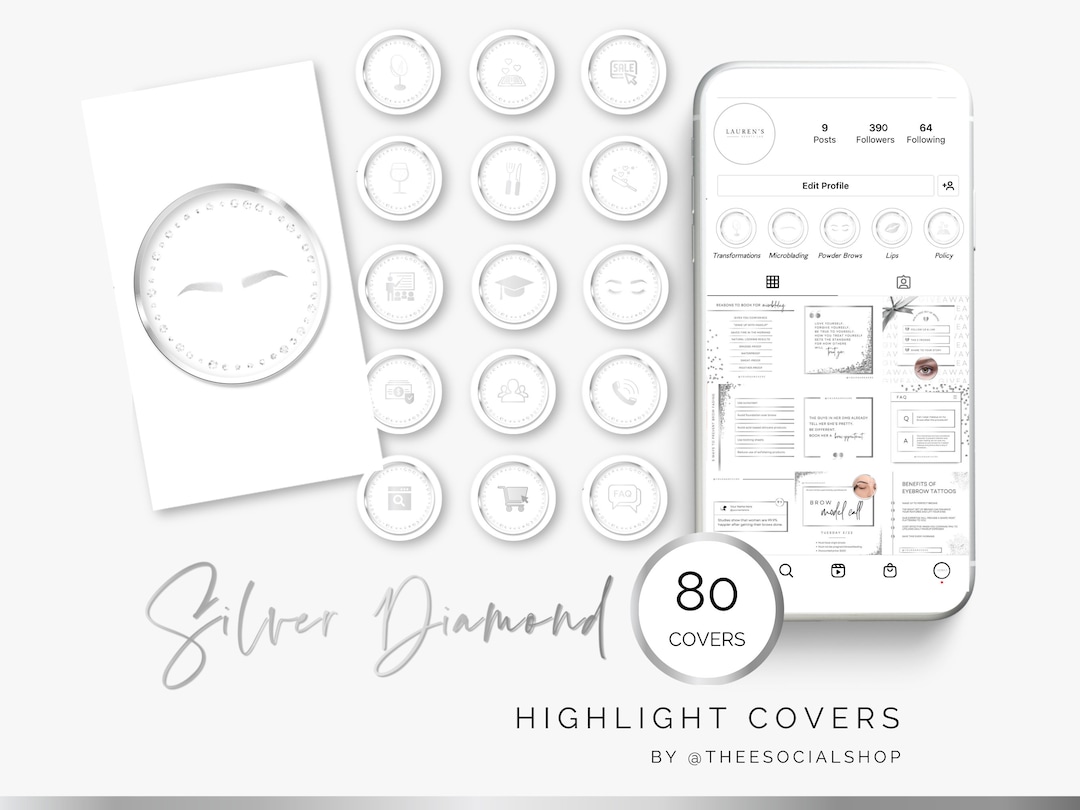 Silver Diamond Instagram Highlight Covers, Beauty Business (canva ...
