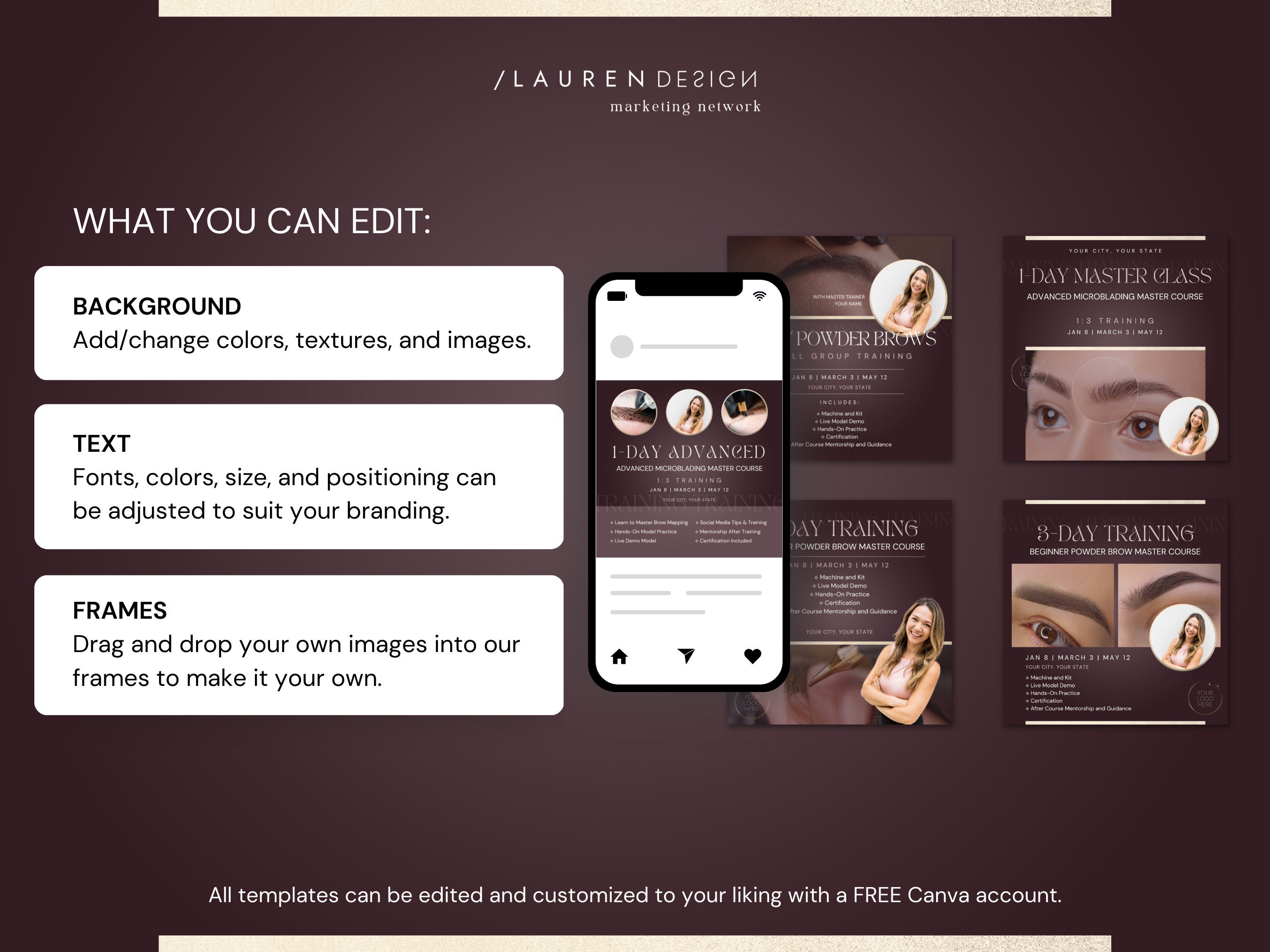 Pmu Course Flyer Template | Gold Instagram Posts | Permanent Makeup 