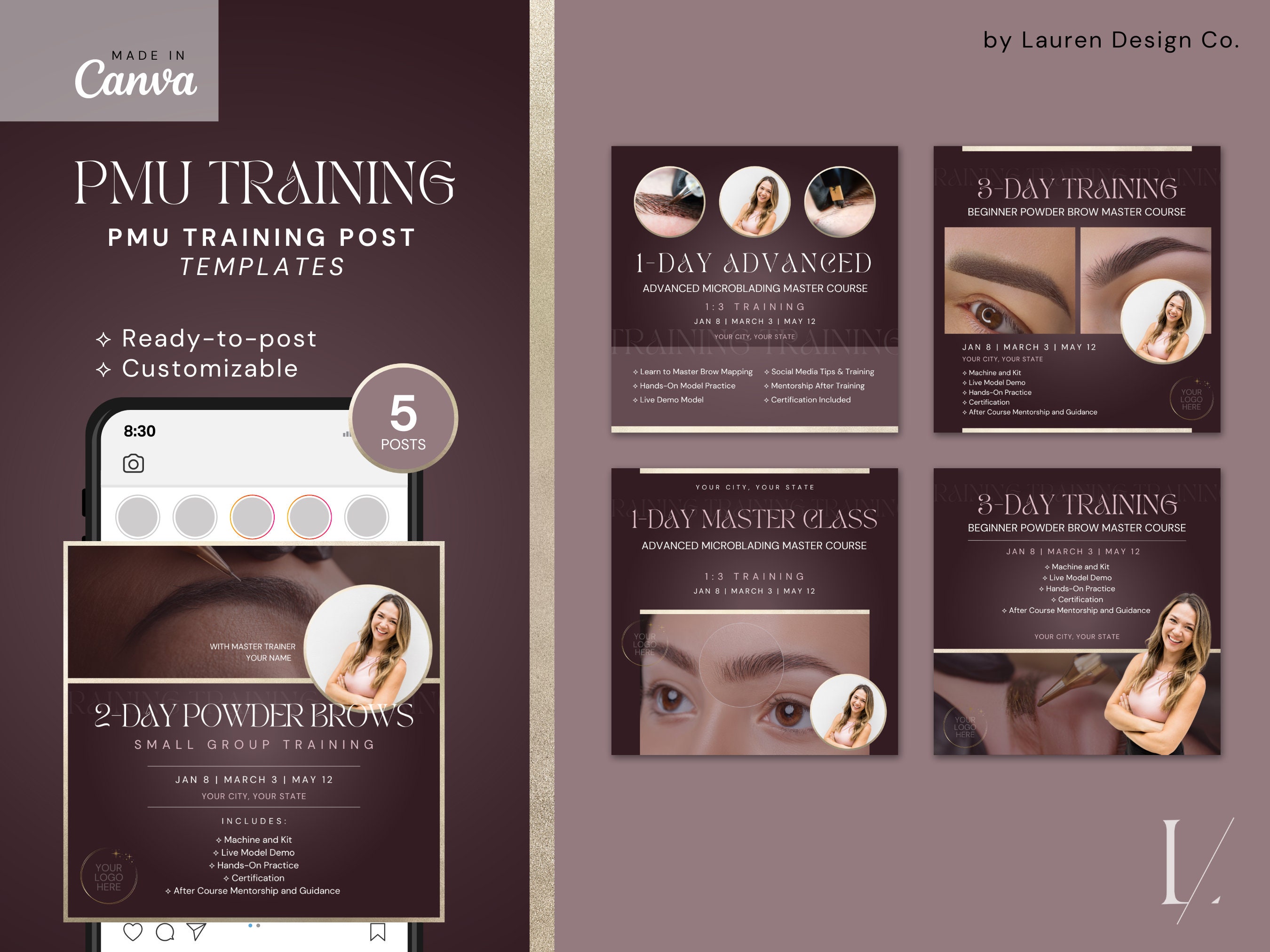 Pmu Course Flyer Template | Gold Instagram Posts | Permanent Makeup 