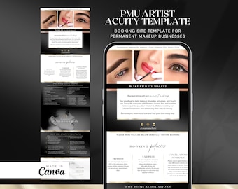 PMU Microblading Luxury Gold Acuity Scheduling Site Template - Editable DIY Site Canva ...