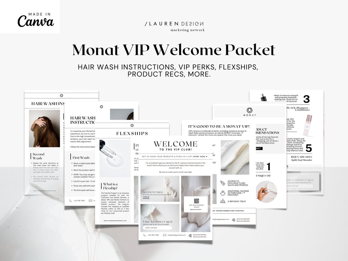 Monat VIP Welcome Packet - Hair Wash Instructions - Canva Editable ...