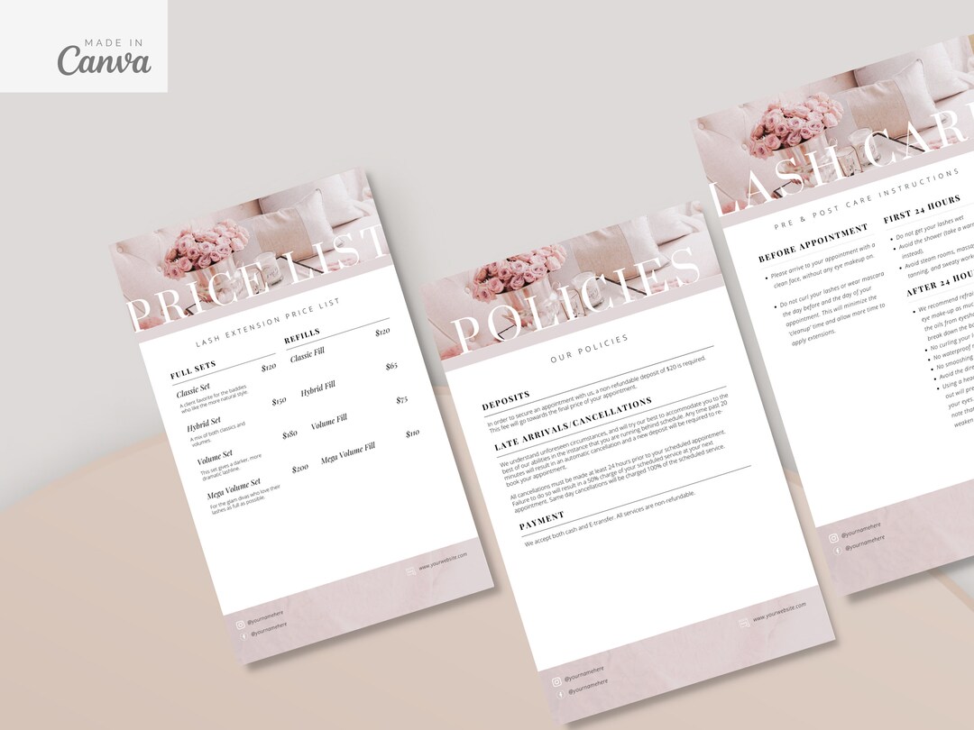 Lash Aftercare/policies/price List - Chic Pink Aesthetic Instagram ...