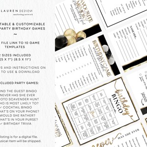 Luxury White Black Gold Birthday Games for Adult Birthday Party Games ...