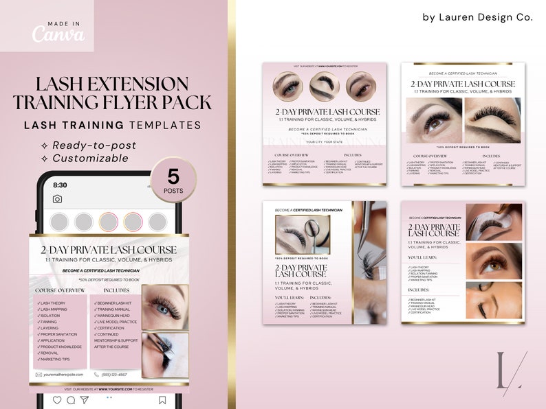 Lash Extensions Training Flyers Instagram Post Templates - Lash Tech ...