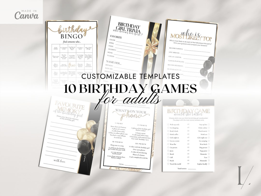 Luxury White Black Gold Birthday Games for Adult Birthday Party Games ...
