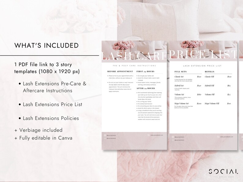 Lash Aftercare & Policies Template – Chic Pink Instagram Story (canva ...