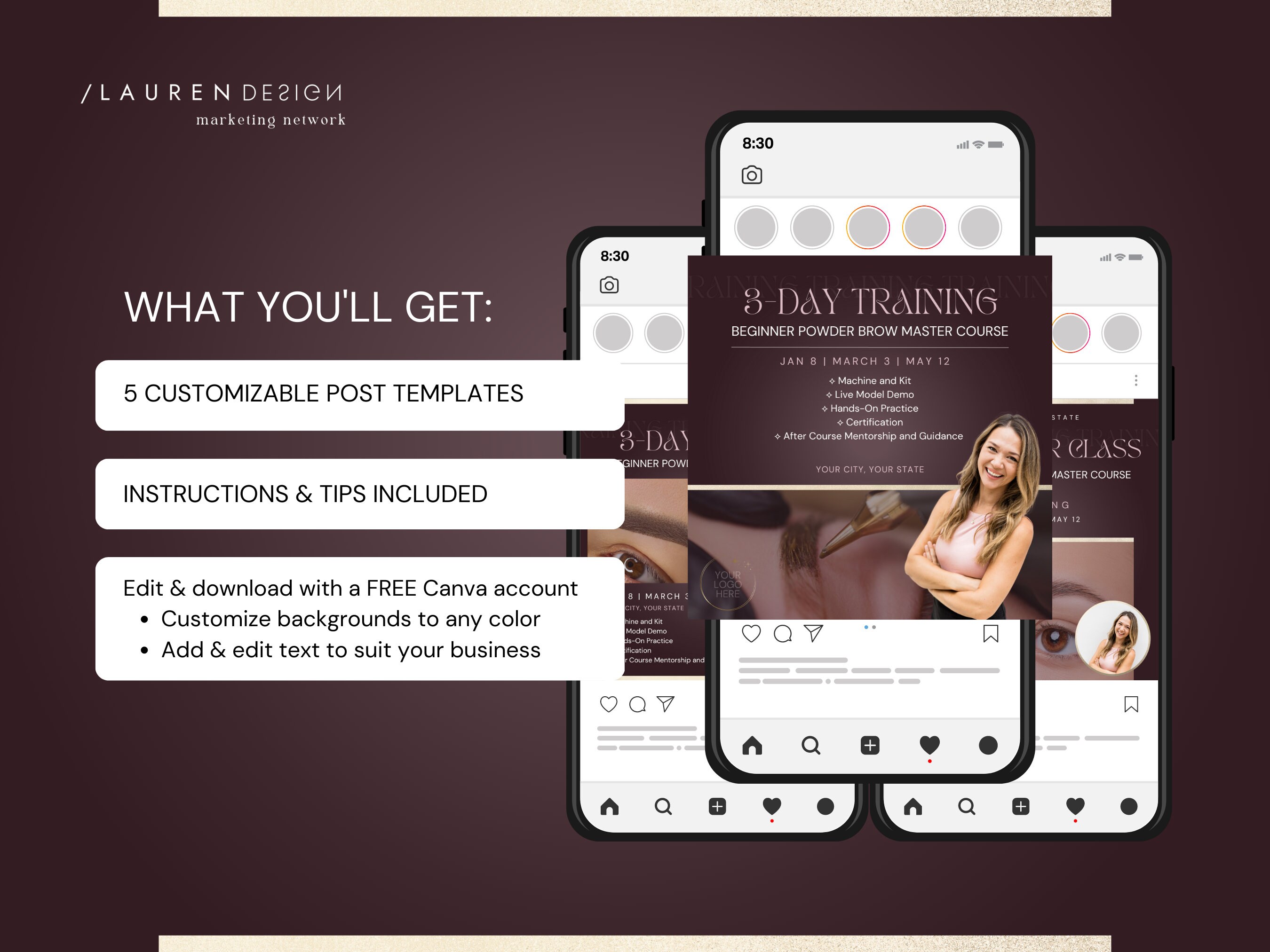 Pmu Course Flyer Template | Gold Instagram Posts | Permanent Makeup