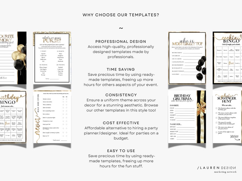 Luxury White Black Gold Birthday Games for Adult Birthday Party Games ...