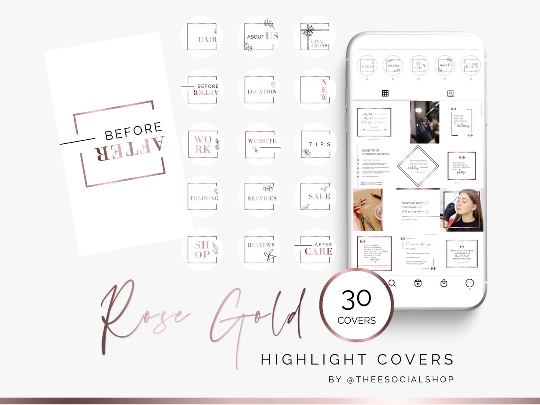 Beauty Rose Gold Highlight Covers, Editable Canva Templates, Business ...