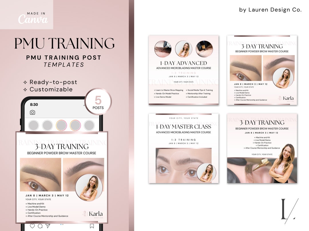Pmu Course Flyer Template | Gold Instagram Posts | Permanent Makeup 