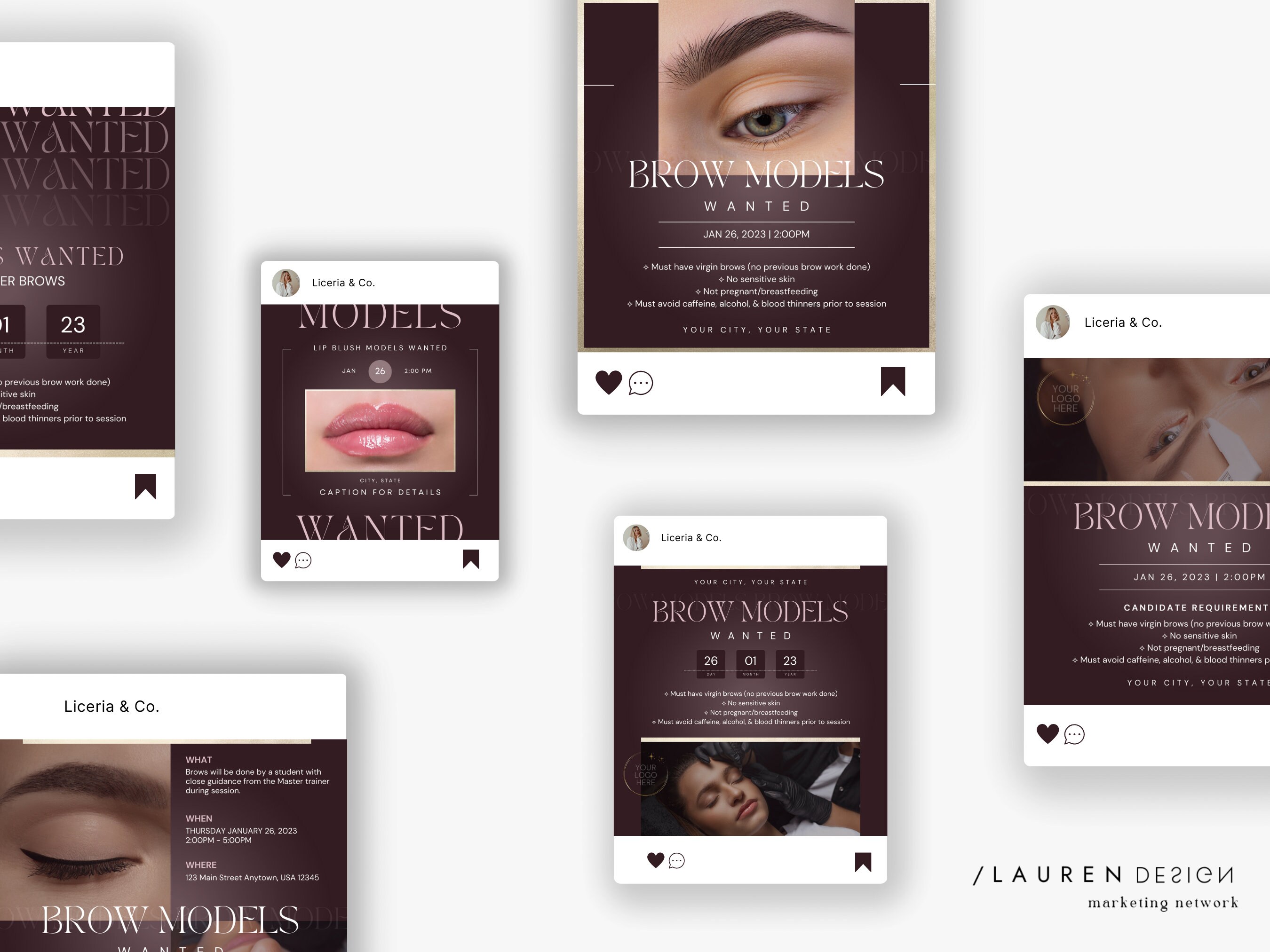 PMU Brow Models Wanted Template | Gold Instagram Posts | Permanent ...