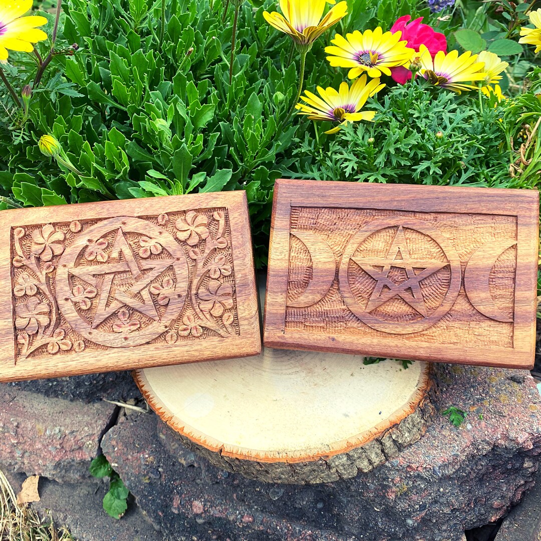 Wooden Tarot Card Box Pentacle Triple Moon Witch Tarot Boxes - Etsy