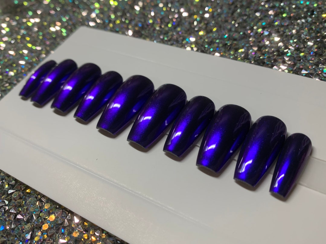 Blackberry Glazed Luxury Press on Nails Blue Purple Chrome - Etsy