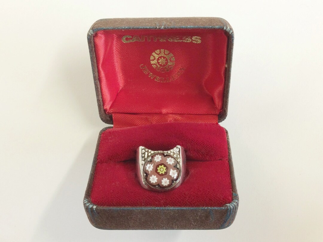 Vintage Unusual Sterling Silver & Caithness Glass Paperweight Ring Size ...
