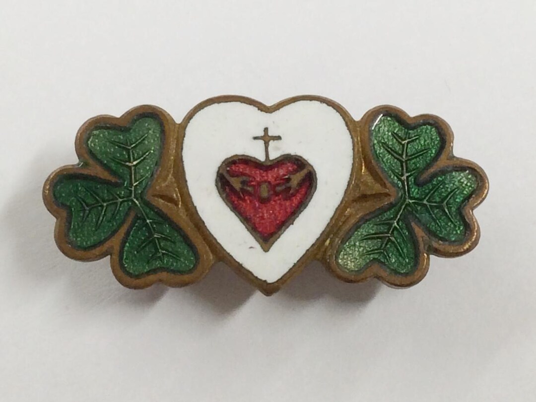 Antique Brass & Enamel Sacred Heart Shamrock Brooch Pin Circa 1920 - Etsy