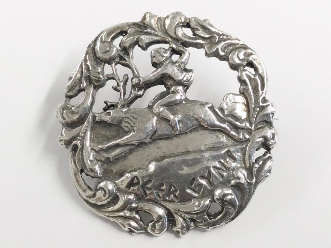 Vintage Pewter Norwegian Tinn Peer Gynt Raindeer Brooch Pin Circa 1950 ...