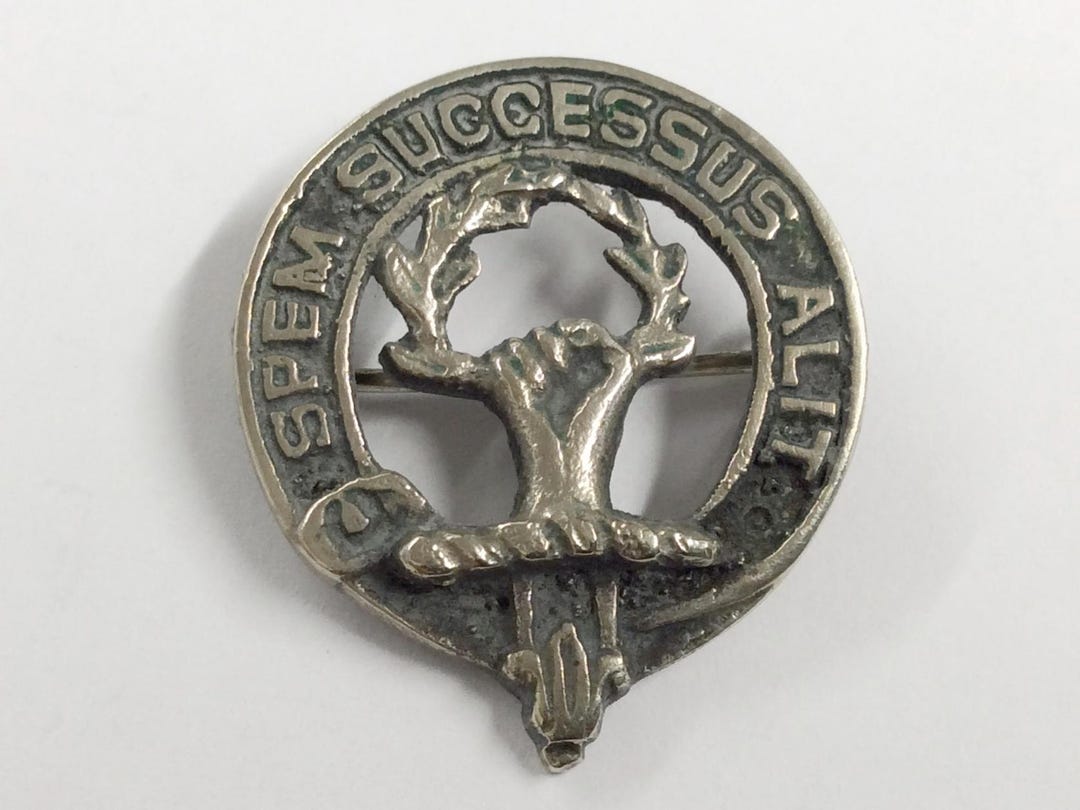 Antique Nickel Silver Spem Successus Alit Ross Clan Badge Brooch Pin ...