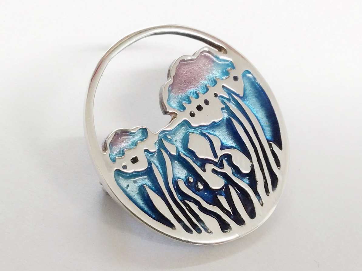 Vintage Sterling Silver & Blue Pink Enamel Brooch Pin by Pat Cheney ...
