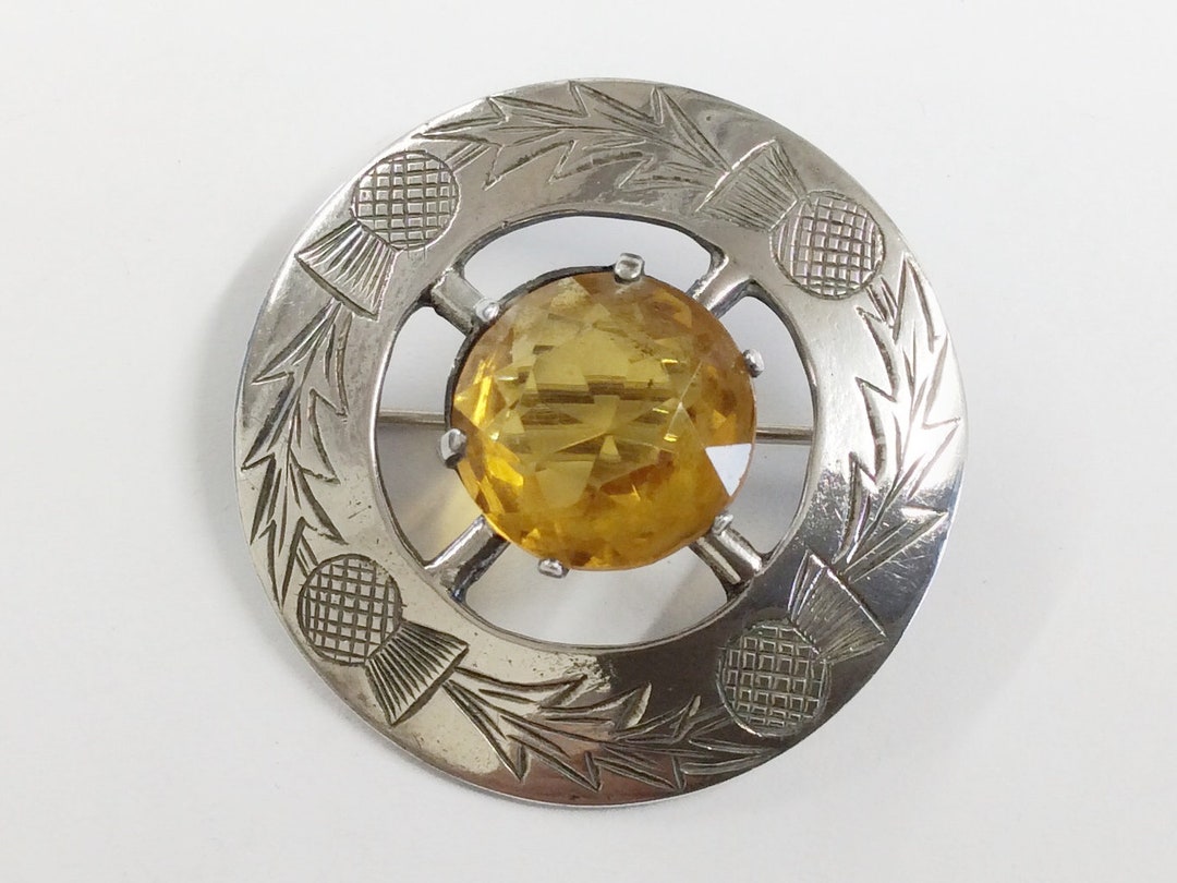 Vintage Sterling Silver & Citrine Glass Scottish Thistle Brooch Pin by ...