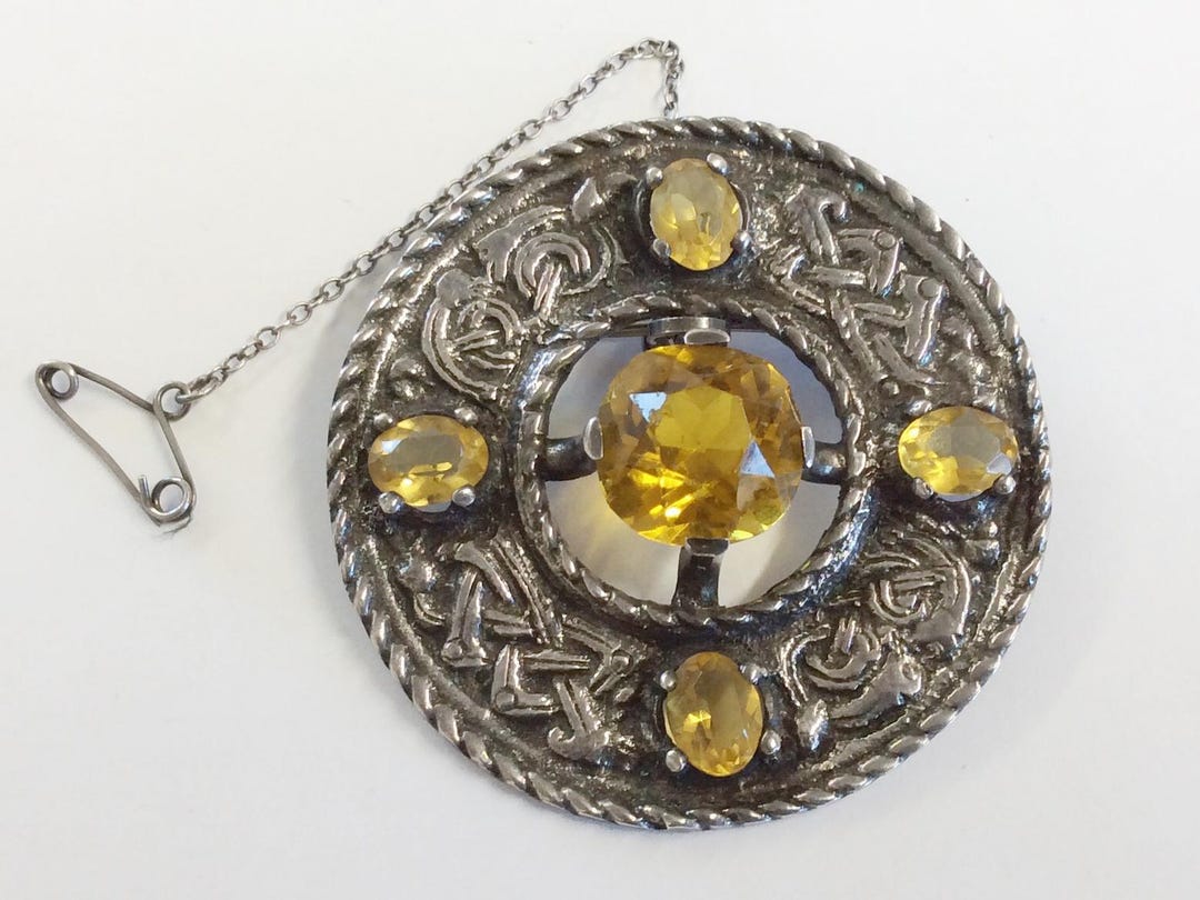 Antique Alexander Ritchie Iona Design Sterling Silver & Citrine Glass ...