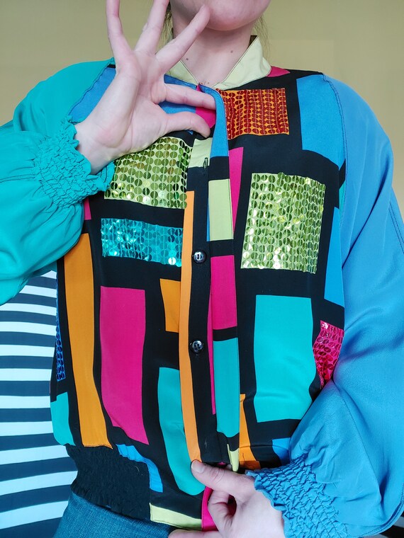 90's Colorblock Silk Bomber Jacket - Gem