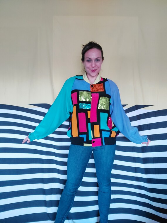 90's Colorblock Silk Bomber Jacket - Gem